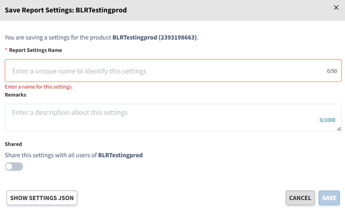 Saving and Managing Report Settings on the Lifetime Event Usage Report